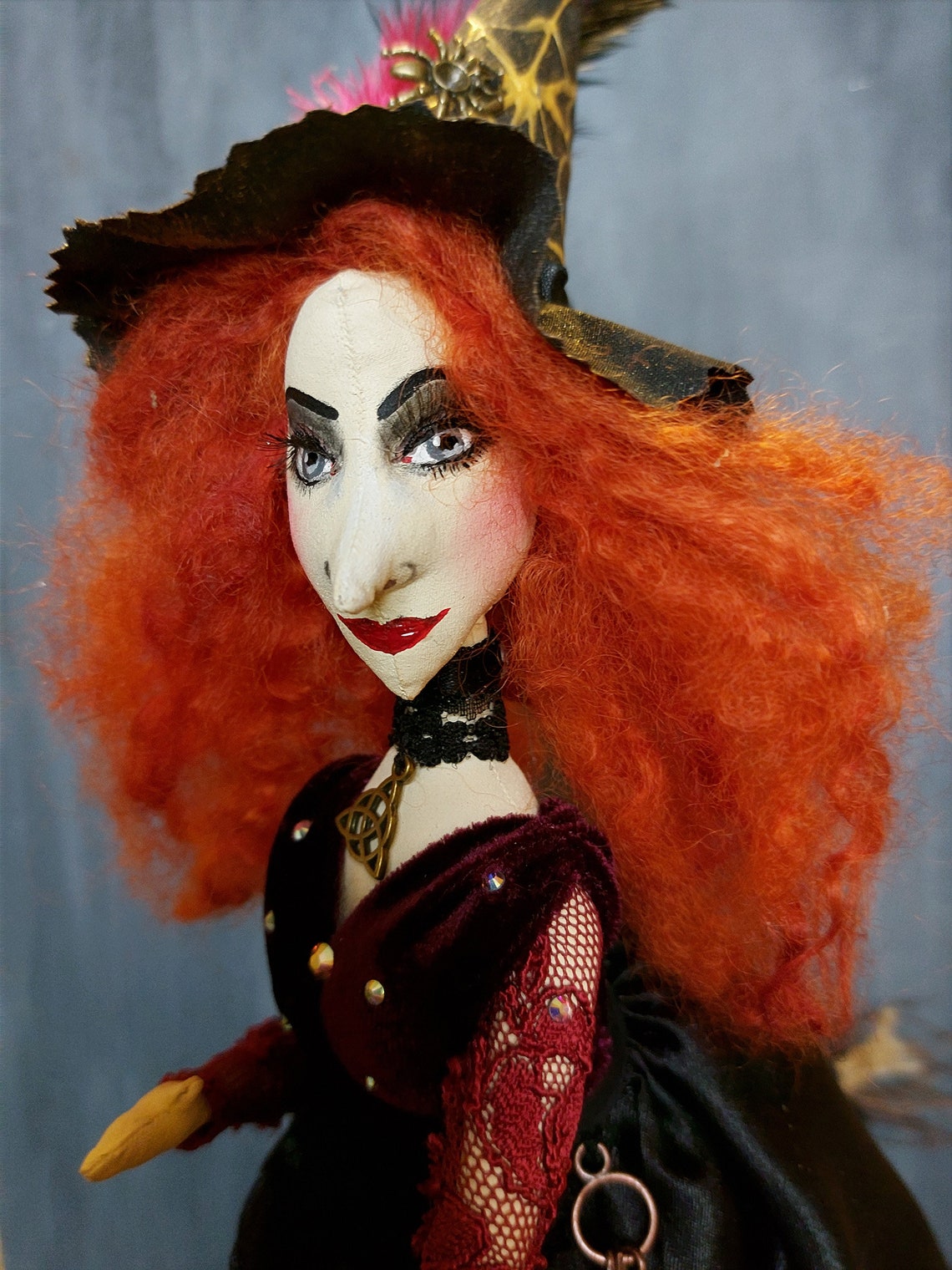 Red haired handmade witch doll ginger witch on a broom | Etsy