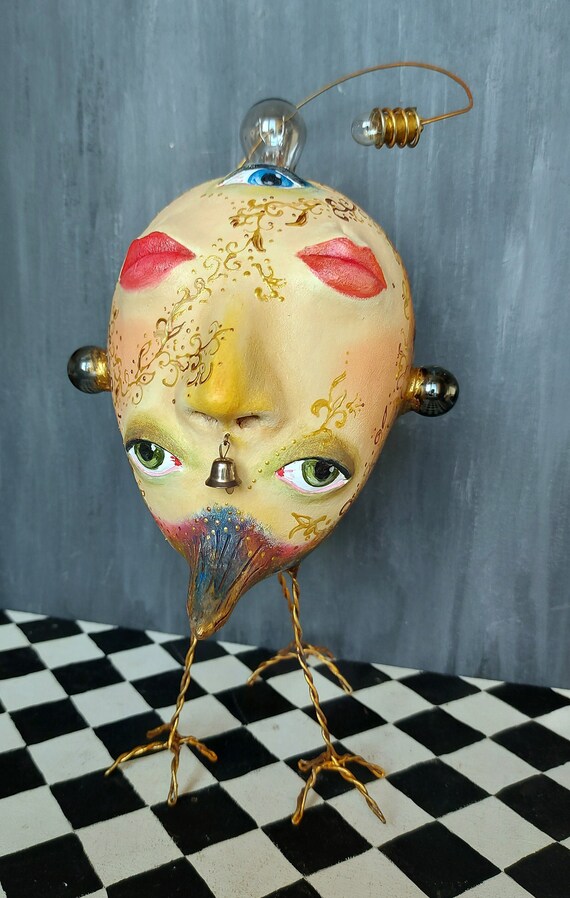 Surrealistic art object wierd stuff handmade multi-eyed | Etsy