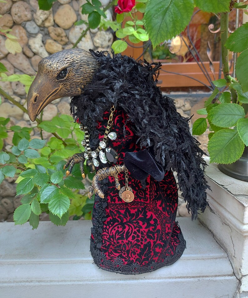 Sorceress crow figurine horror crow doll gothic sculpture | Etsy