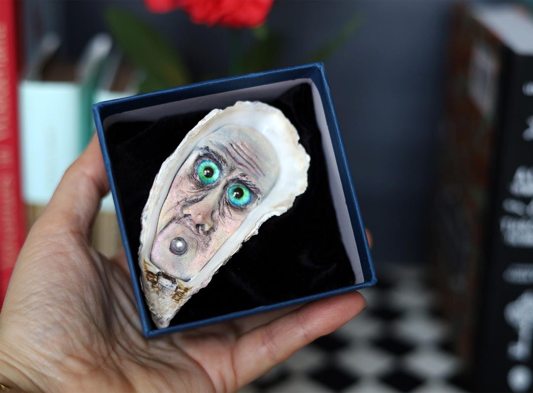 Oyster in the Shell, Collectible Weird Artfigurine, Handmade Unusual Fantasy Unique Sea Creature ...