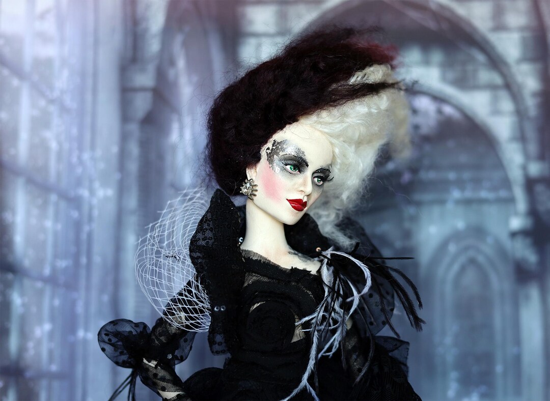 Witch Extravagant Lady in Black Artist Doll, Handmade Polymer Clay ...