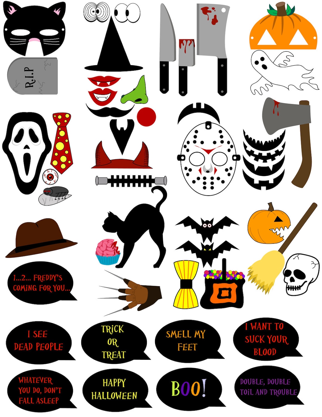 50 DIY HALLOWEEN Photo Booth Prop and Sign Set - Etsy