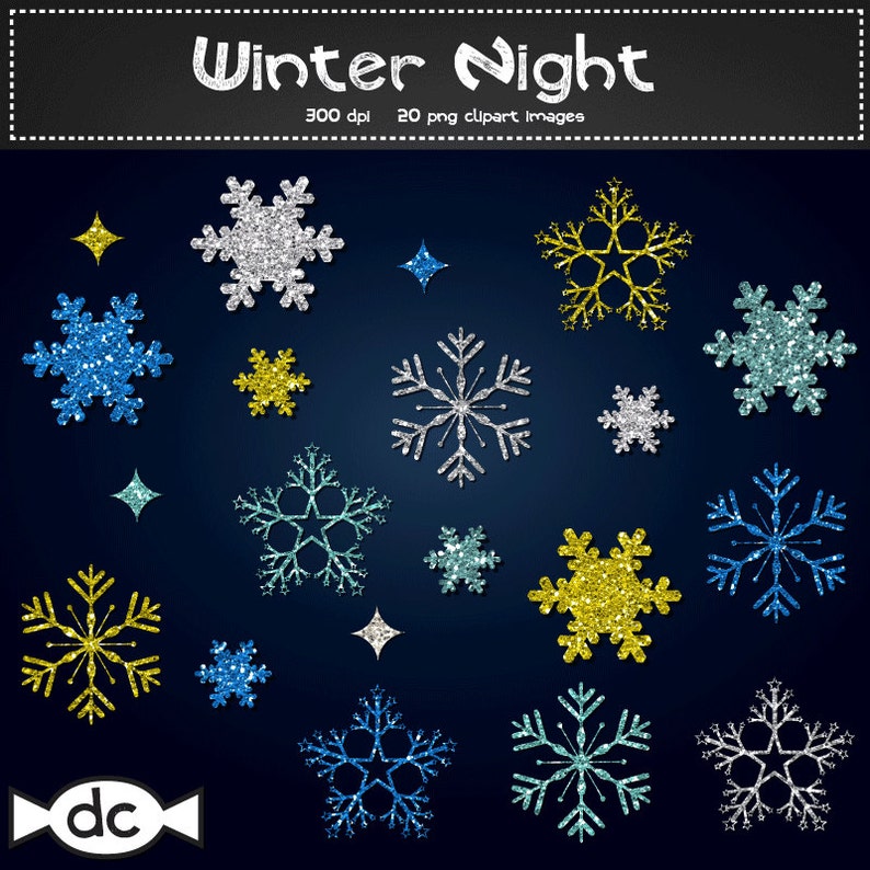 Instant Download Winter Night Snowflakes , 20 Christmas Glitter ...