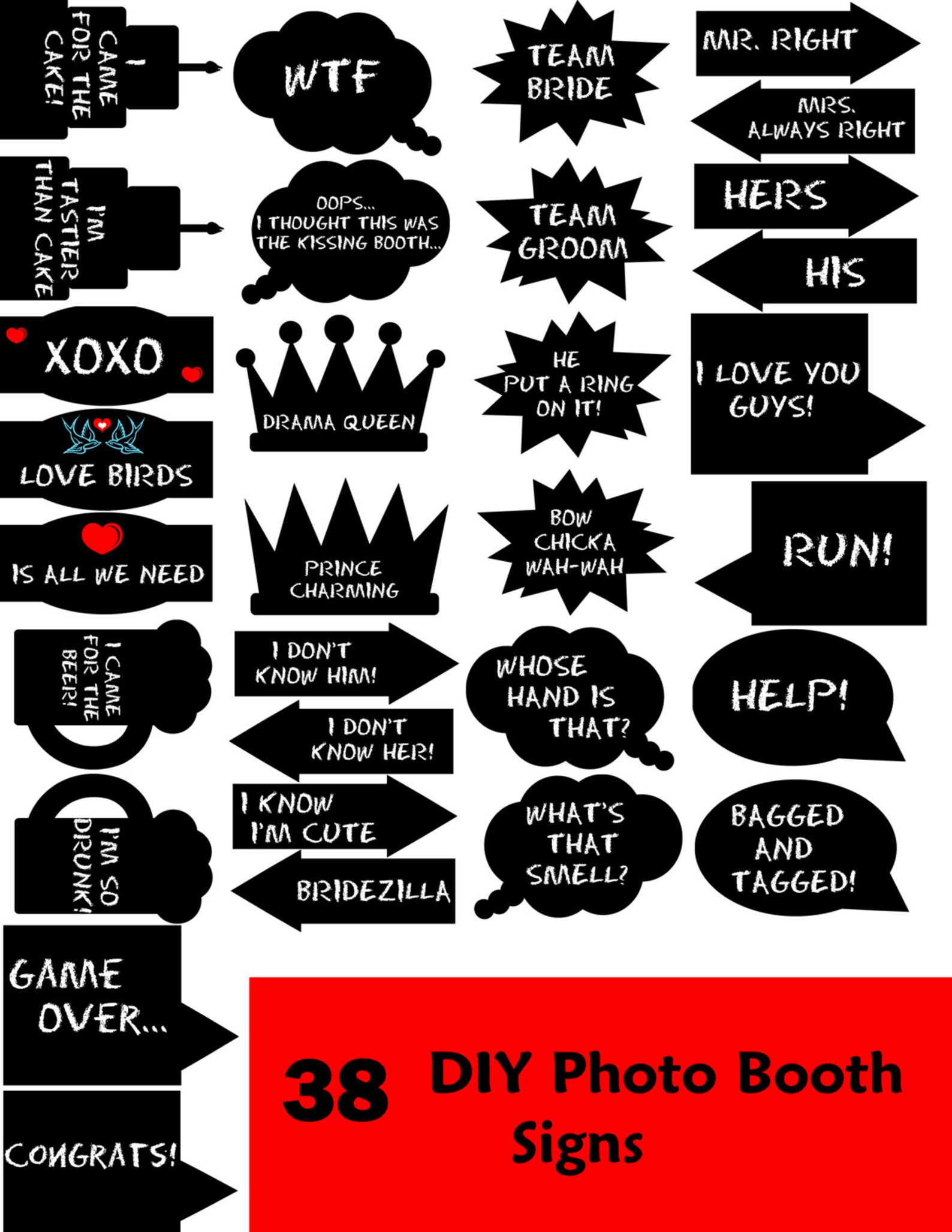 Instant Download 38 Printable Chalkboard Sign Photo Booth Sign Prop Set ...