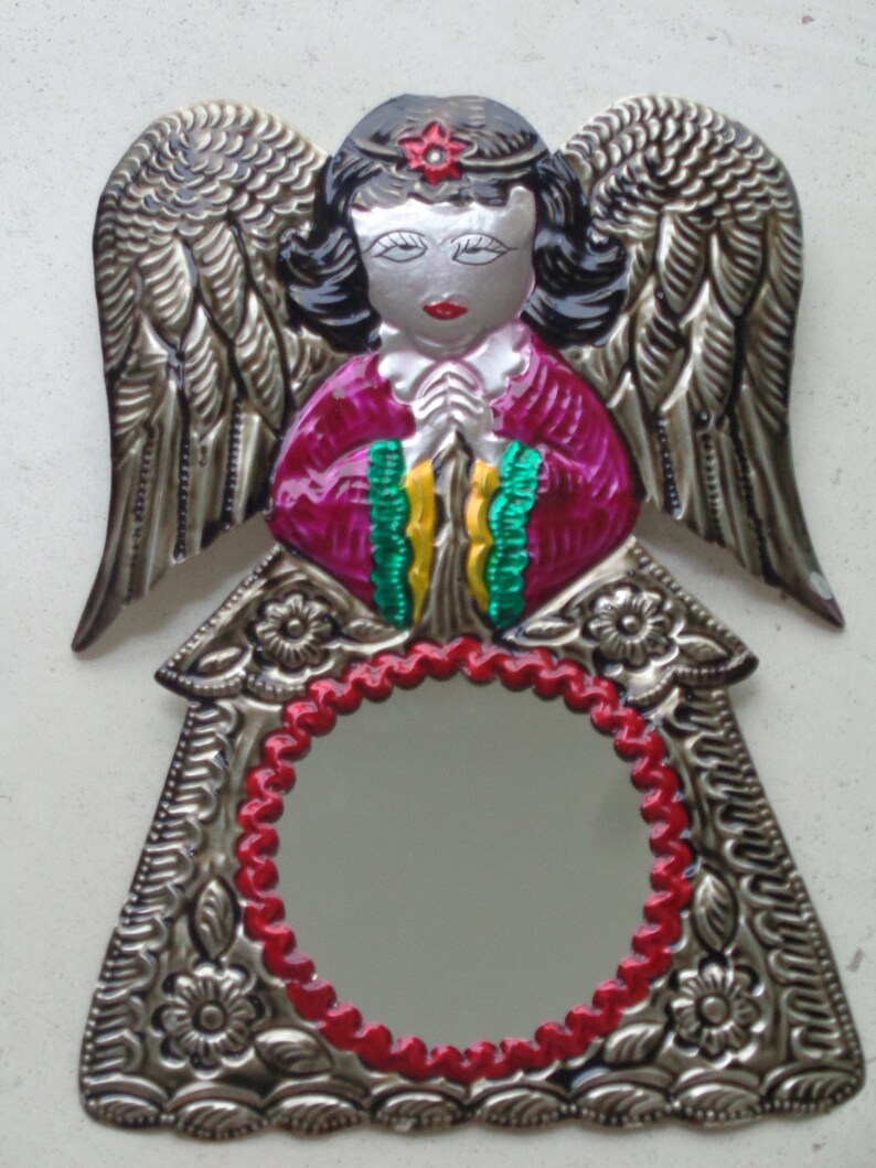 Embossed Angel Tin Mirror: Handcrafted Mexican Wall Decor - Etsy