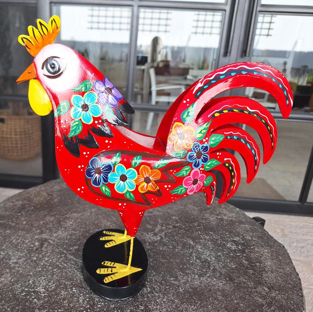 Mexican Folk Art Handtooled and Handpainted Metal Mexican Roosters ...