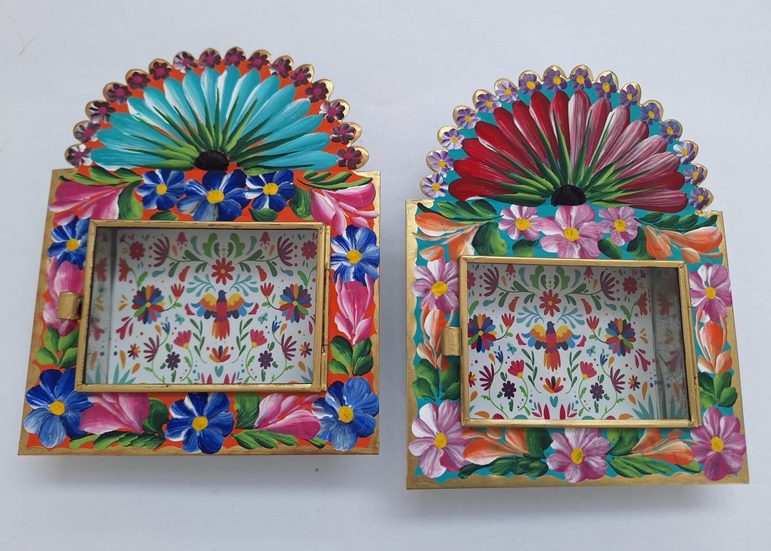 Handcrafted Horizontal Artisanal Nicho or Shrine, Handpainted Tin Nicho ...