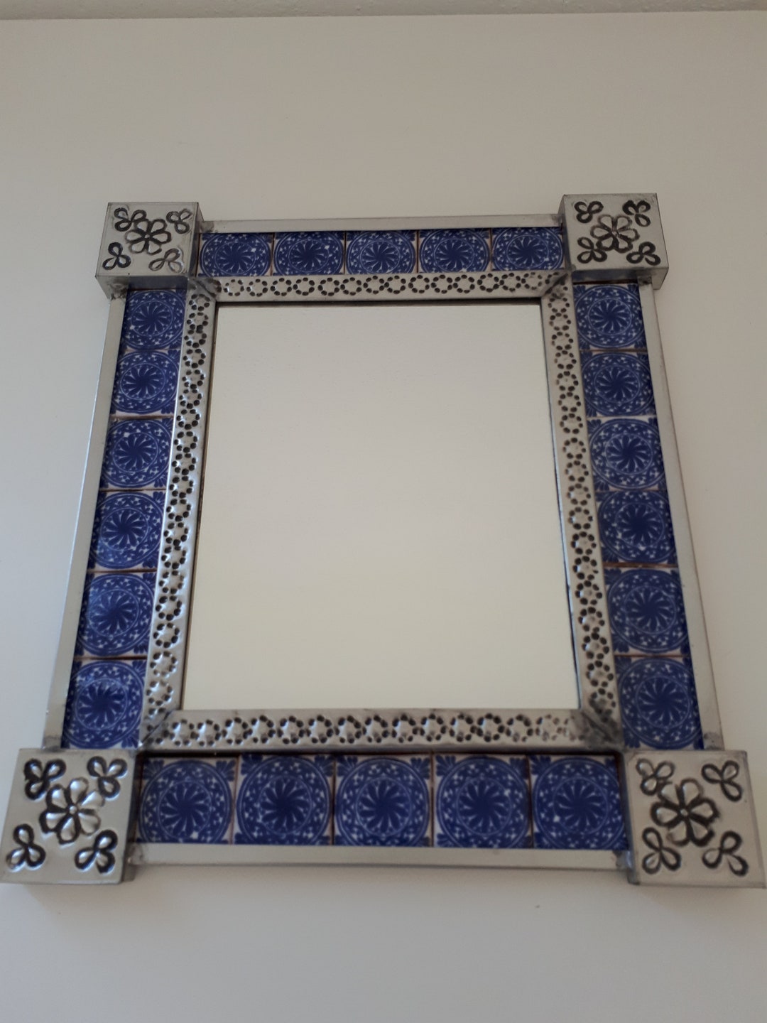 Talavera Ceramic Tiles Handtooled Tin Mirror, Artisanal Mirror With ...