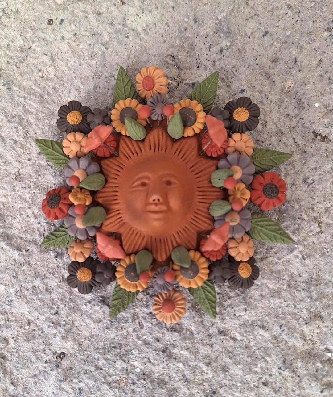 Handmade Polychrome Decorative Clay Sun Figurine, Indoor/outdoor Decor ...