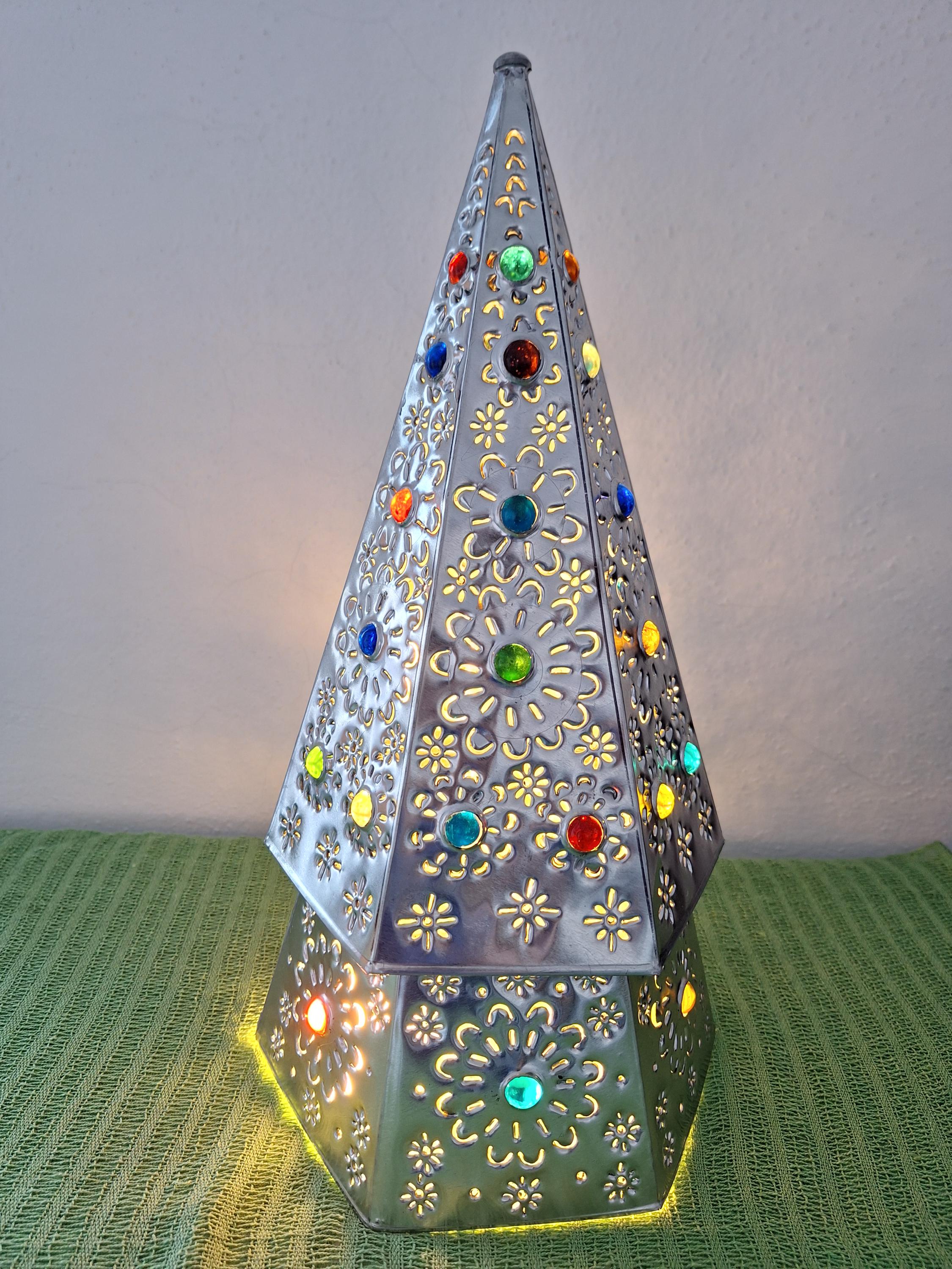 Mexican Silver Tin Christmas Tree With Marbles, Handmade Tabletop Decor ...