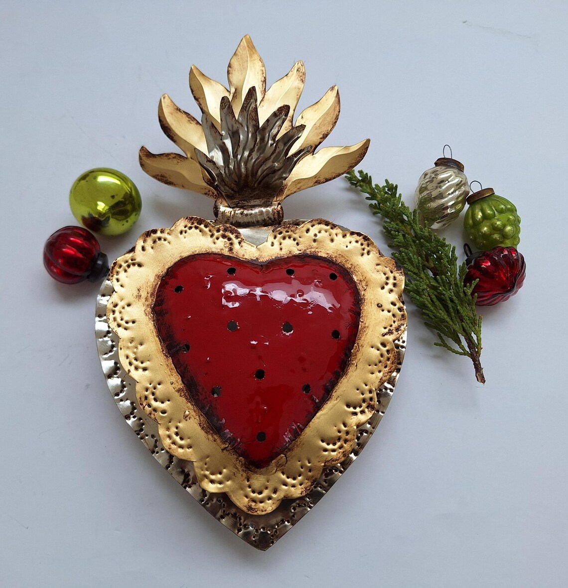 Artisanal Red Sacred Heart Luminarie, Mexican Folk Art Wall Decor ...