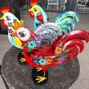 Mexican Folk Art Handtooled and Handpainted Metal Mexican Roosters ...