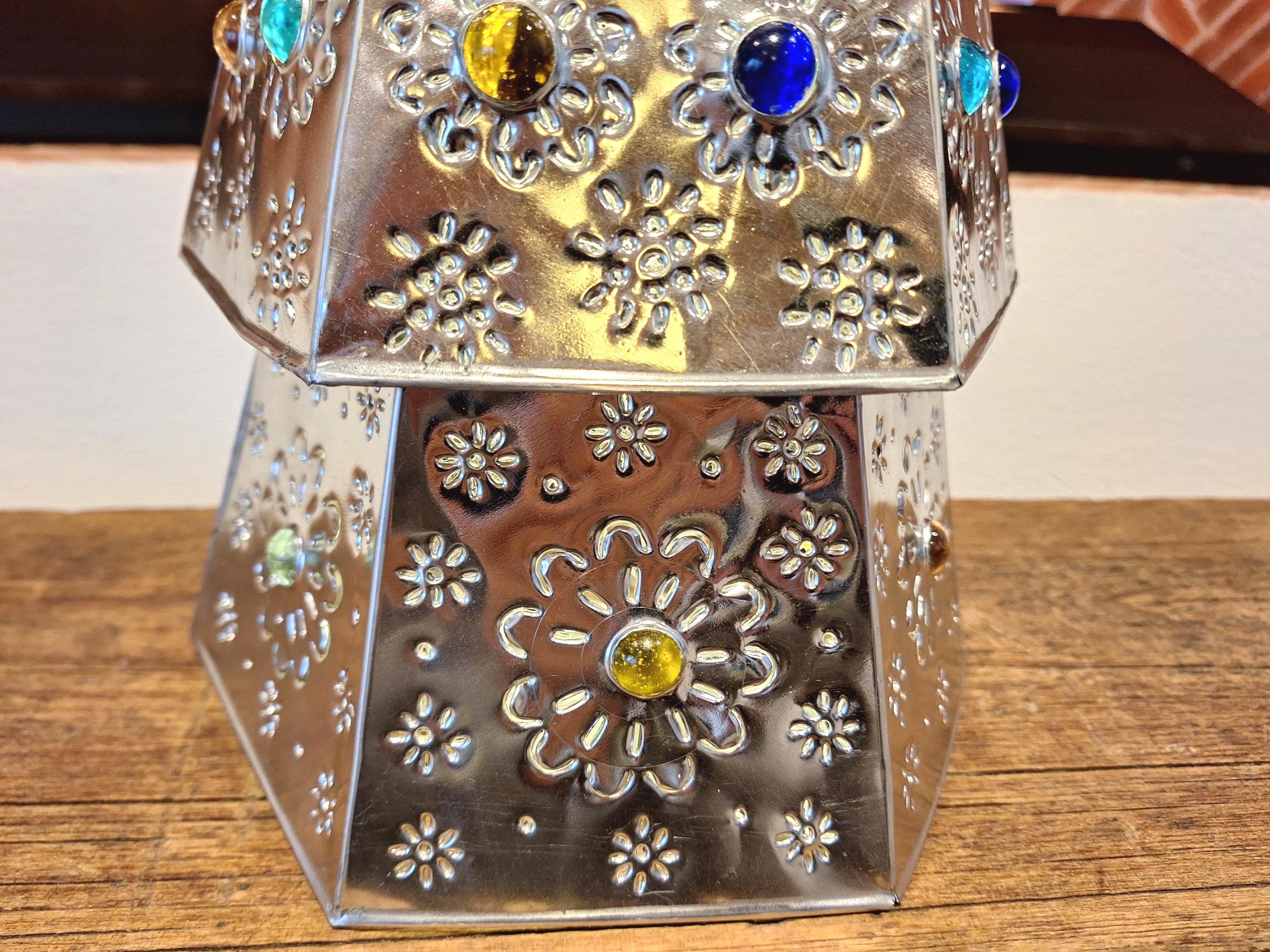 Mexican Silver Tin Christmas Tree With Marbles, Handmade Tabletop Decor ...