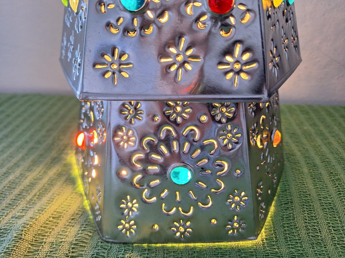 Mexican Silver Tin Christmas Tree With Marbles, Handmade Tabletop Decor ...