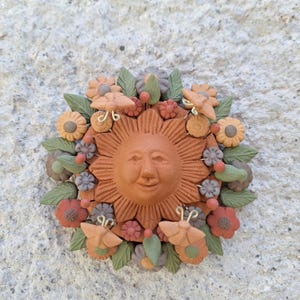 Handmade Polychrome Decorative Clay Sun Figurine, Indoor/outdoor Decor ...