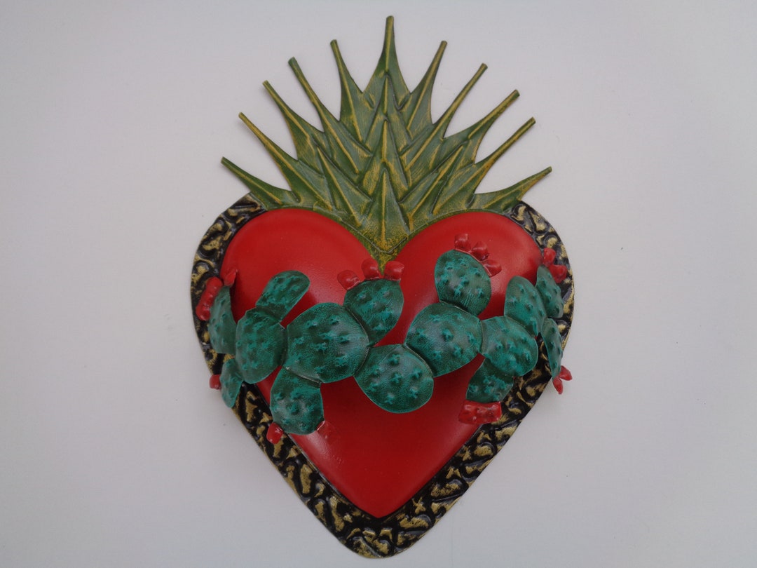 Artisanal Red Heart Ornament With Nopal and Maguey Decorations ...