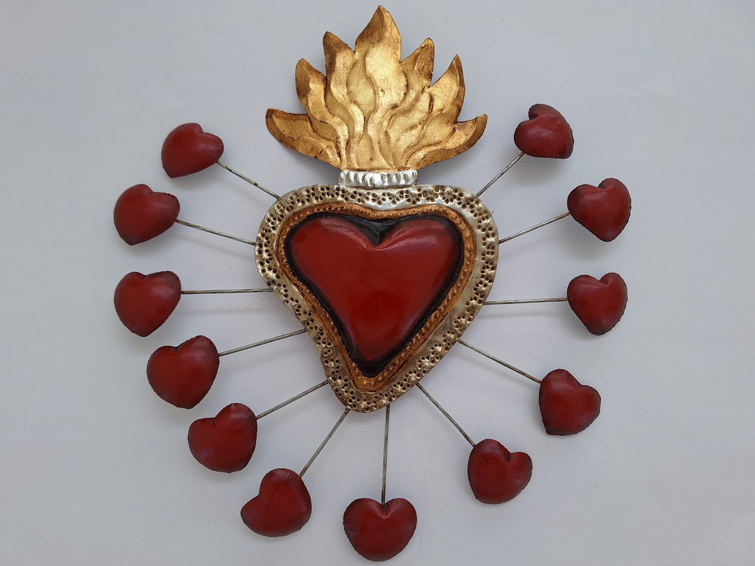 Handmade Red Starburst Sacred Heart Wall Decor With Golden Halo - Etsy