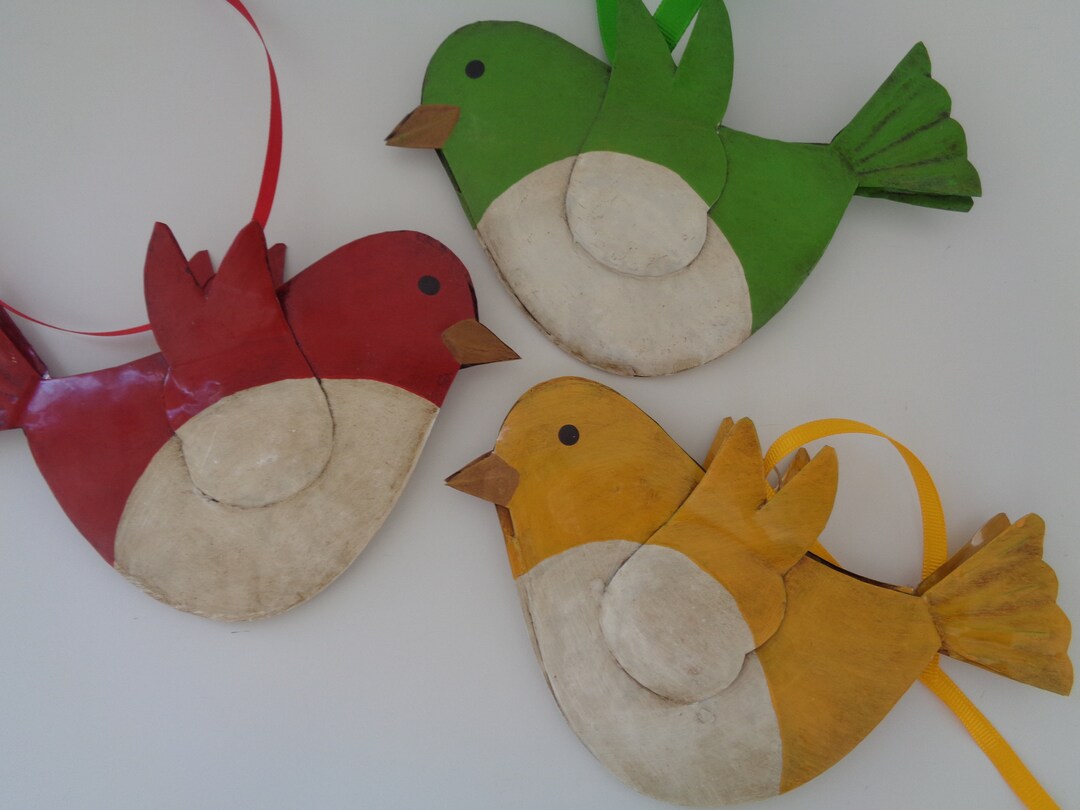 Vintage Looking Hanging Doves Ornaments, Handpainted Tin Sheet ...
