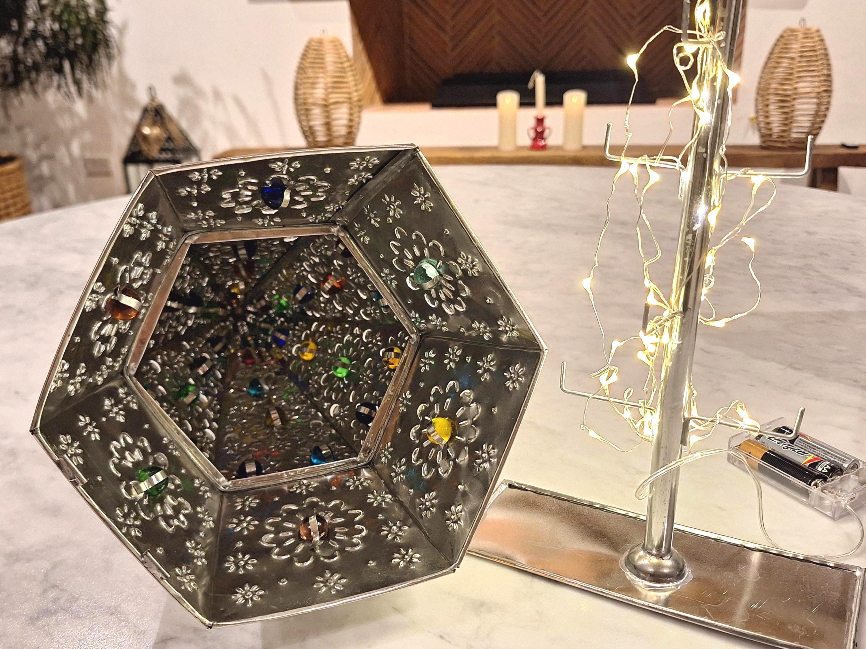 Mexican Silver Tin Christmas Tree With Marbles, Handmade Tabletop Decor ...