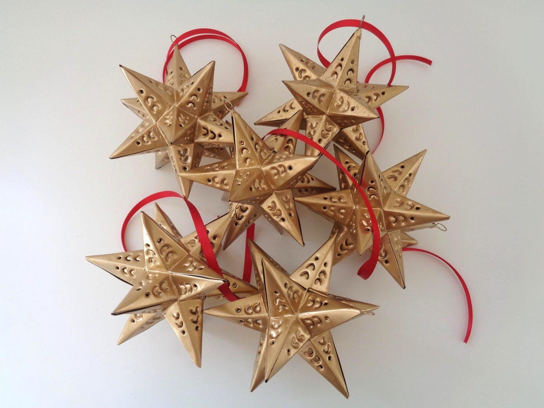 Set of 6 Gold Tin Moravian Star Ornaments - Handmade Holiday Decor - Etsy