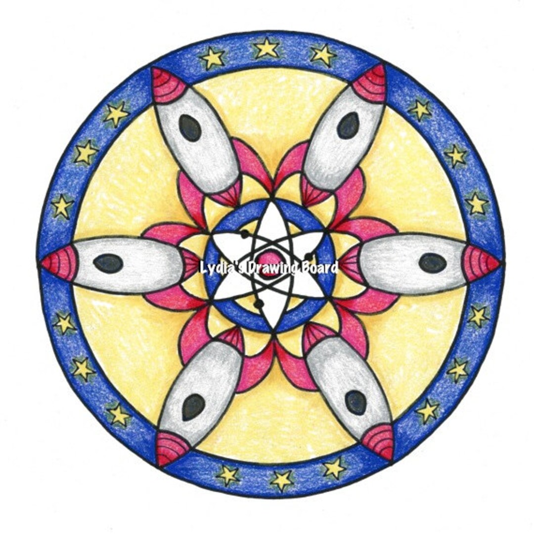 Mandala, Boys Room Decor, Mandala Print, Space Age, Rocket Art, Rocket ...
