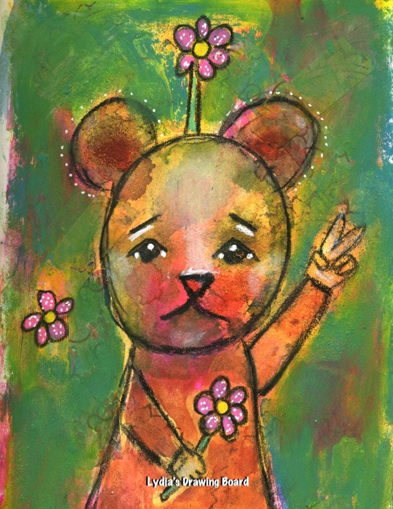 Bear Bear Art Bear Art Print Peace Whimsical Art Mixed - Etsy
