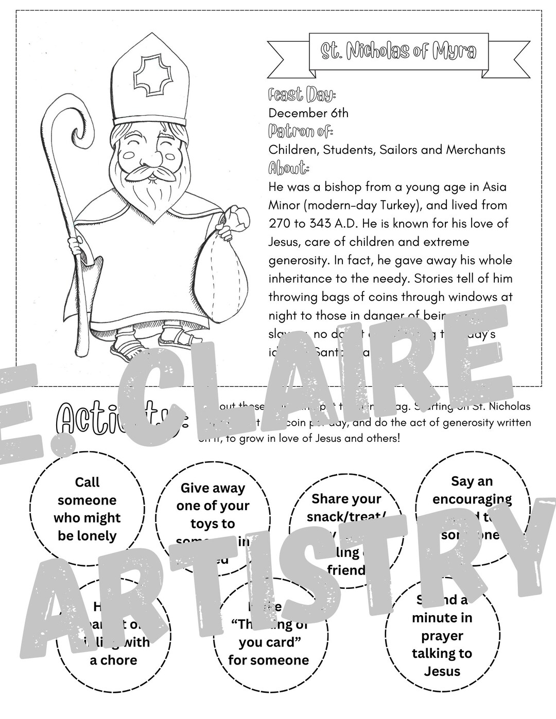 Saint Nicholas Coloring + Activity Page | Daily Growth in Love for Kids ...