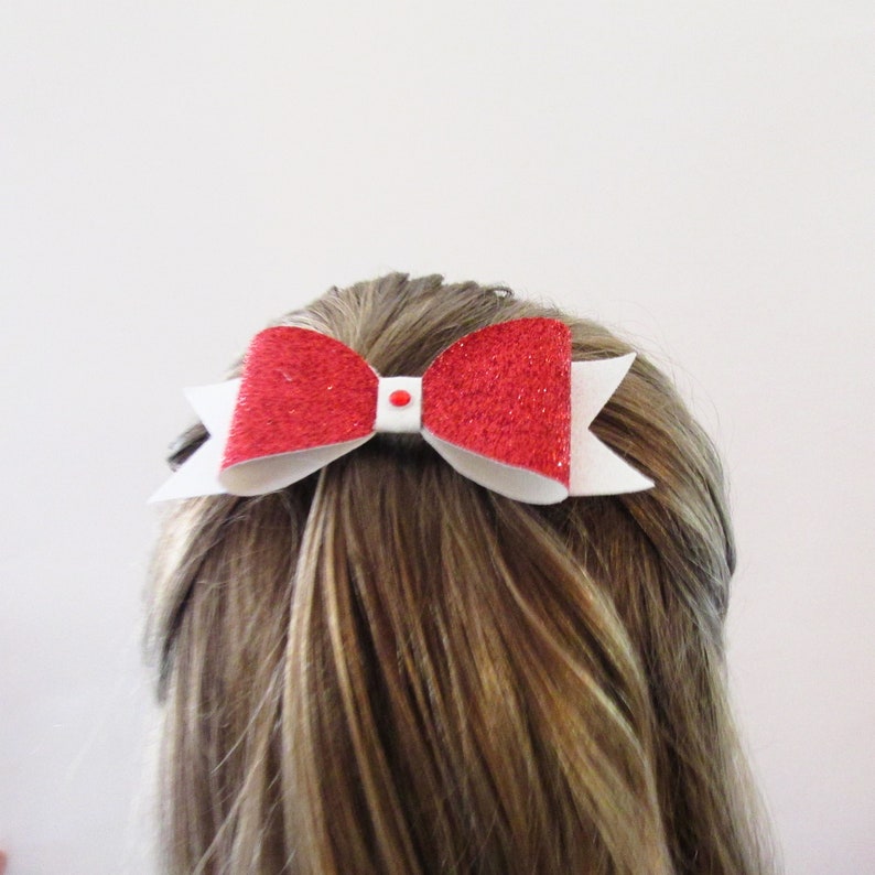 Red and White Glitter Faux Leather Bow With French Style Clip - Etsy