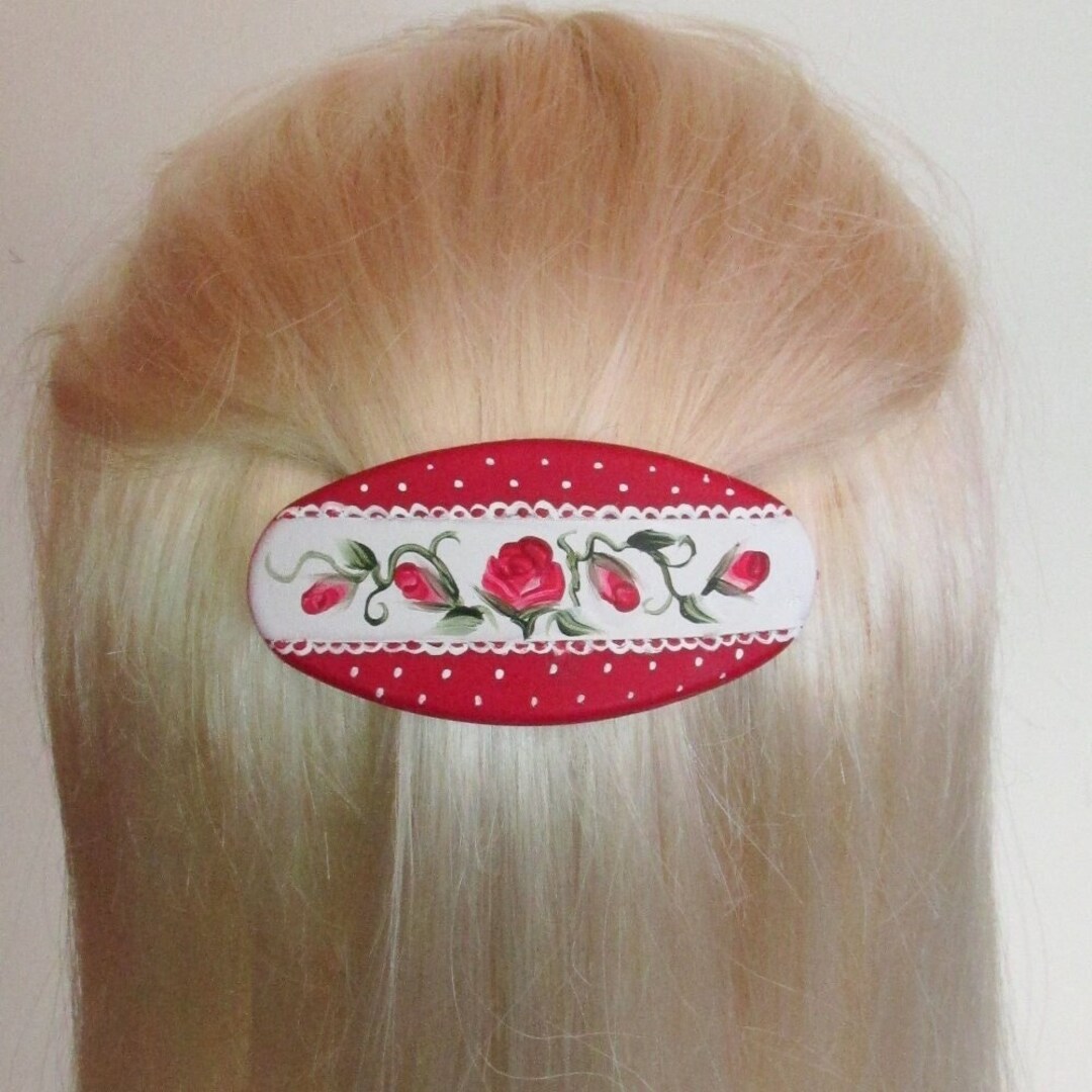 Red White Lace Look Oval Hand-painted Hair Barrette Rose Buds - Etsy