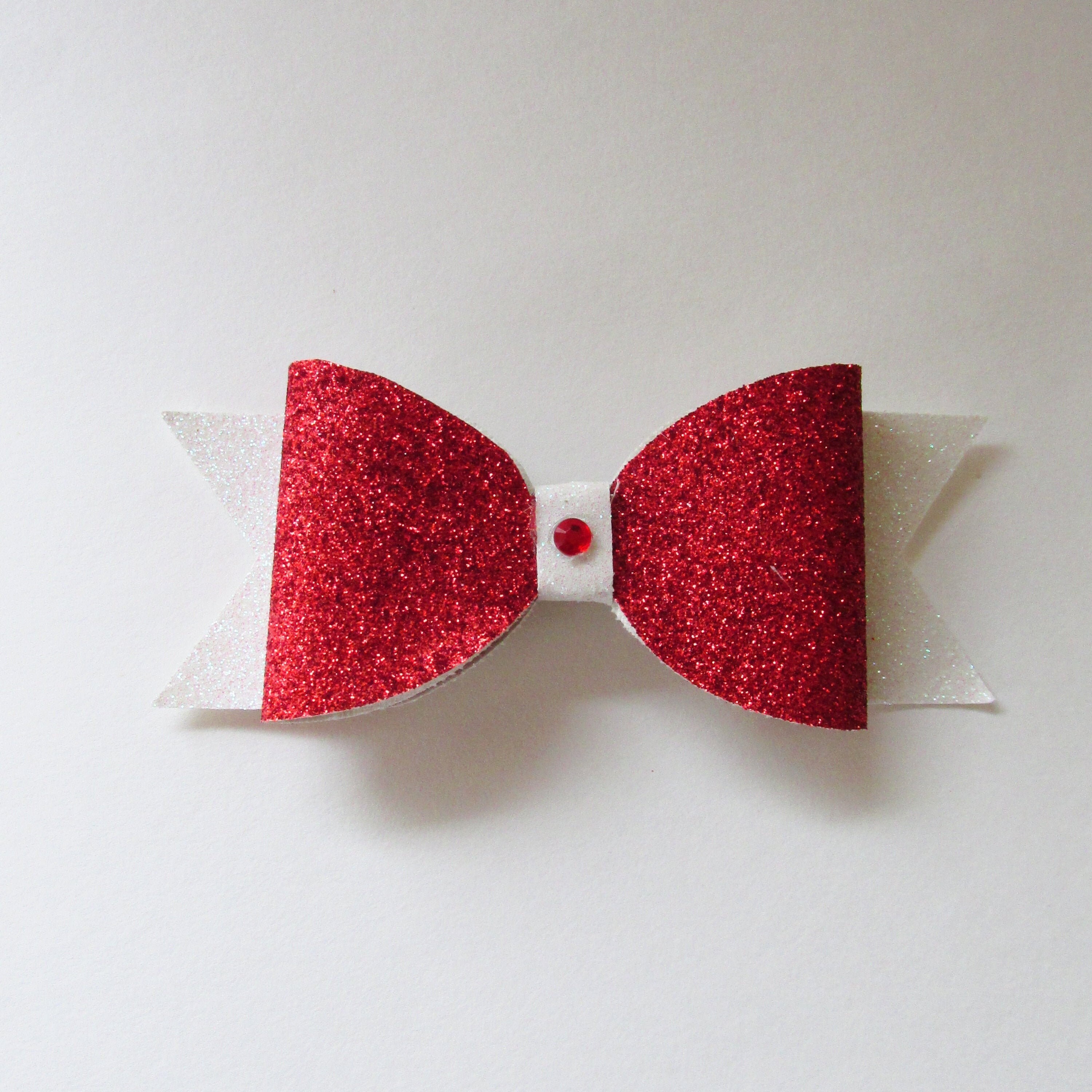 Red and White Glitter Faux Leather Bow With French Style Clip - Etsy