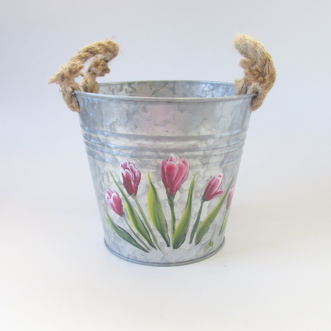 Painted Tulip Bucket 6 Inch Hand-painted Galvanized Pail With - Etsy