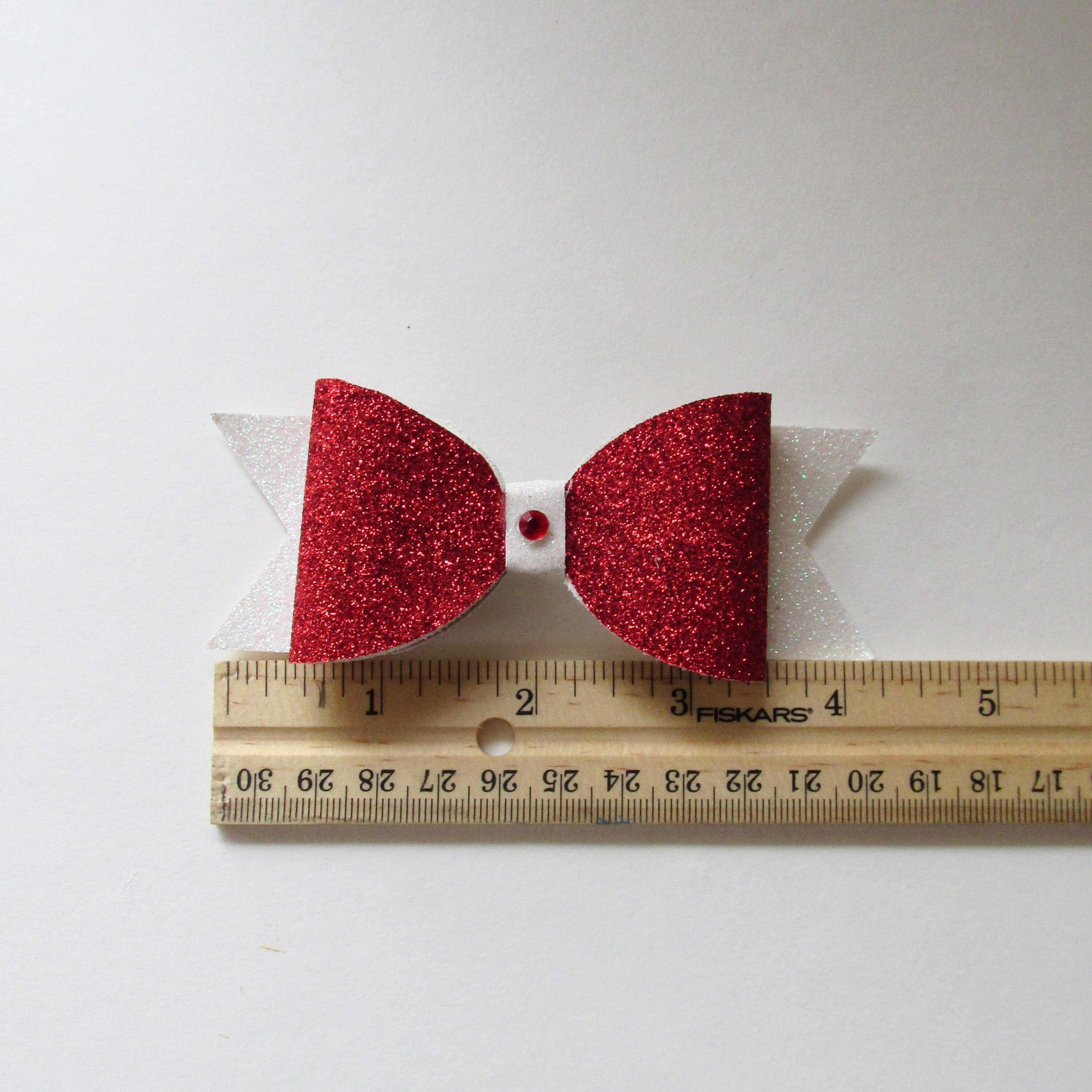 Red and White Glitter Faux Leather Bow With French Style Clip - Etsy
