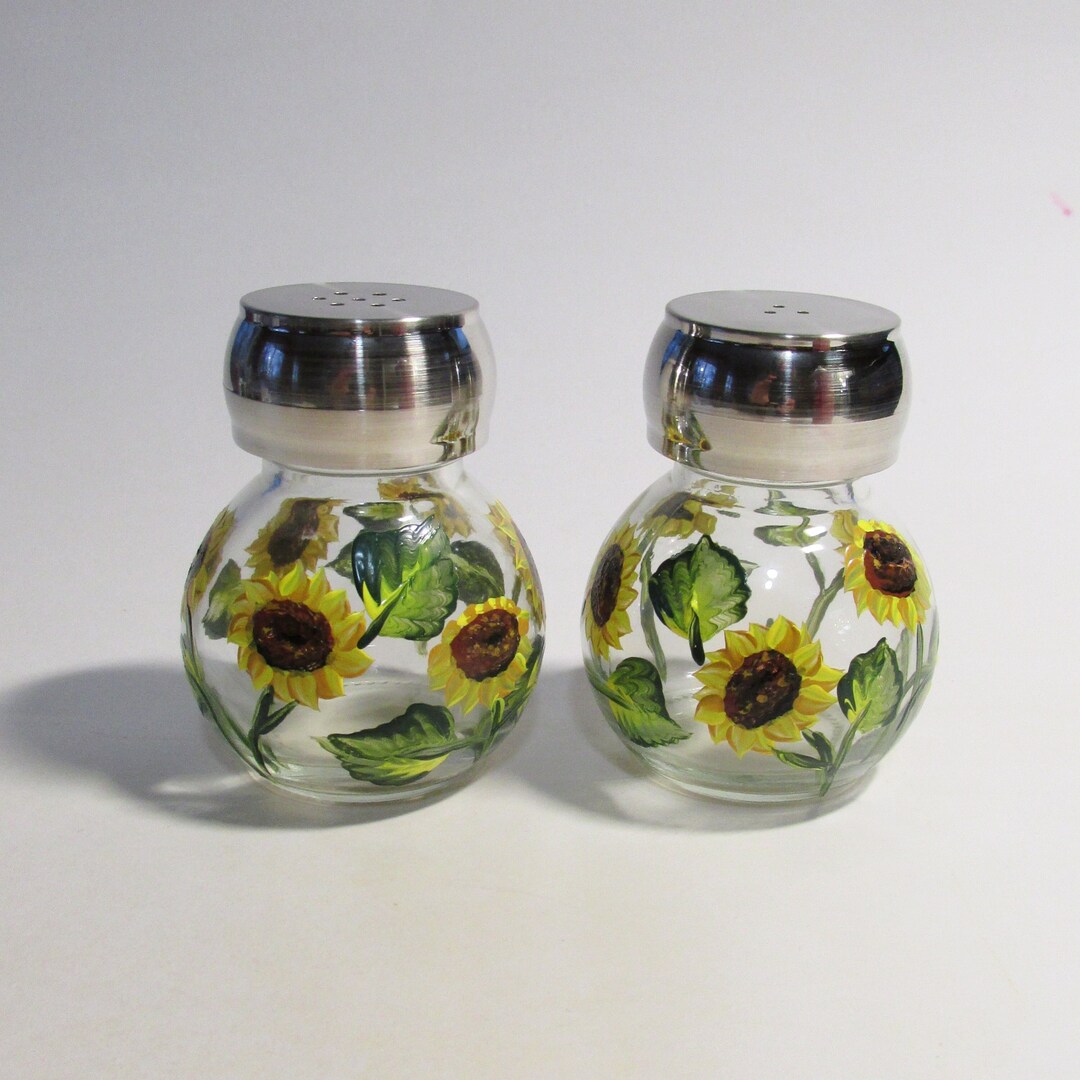 Sunflower Salt and Pepper Shakers, Floral Kitchen Decor, Hand-painted ...