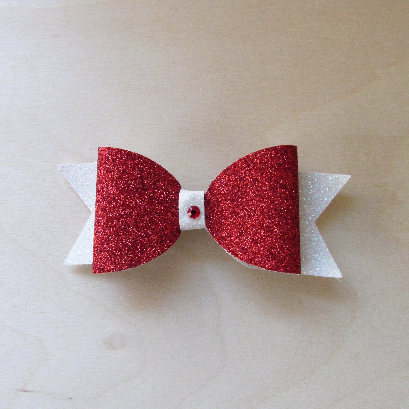 Red and White Glitter Faux Leather Bow With French Style Clip - Etsy