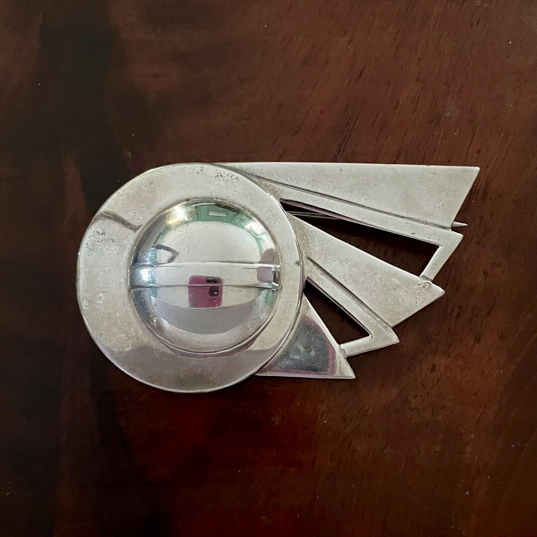 Vintage Sterling Silver Modernist Eclipse Brooch; Large Abstract Solar ...