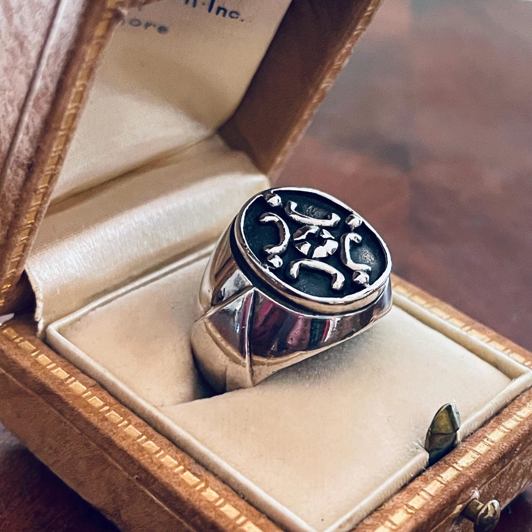 Vintage Sterling Silver Signet Ring; Wax Seal; Chunky Geometric ...