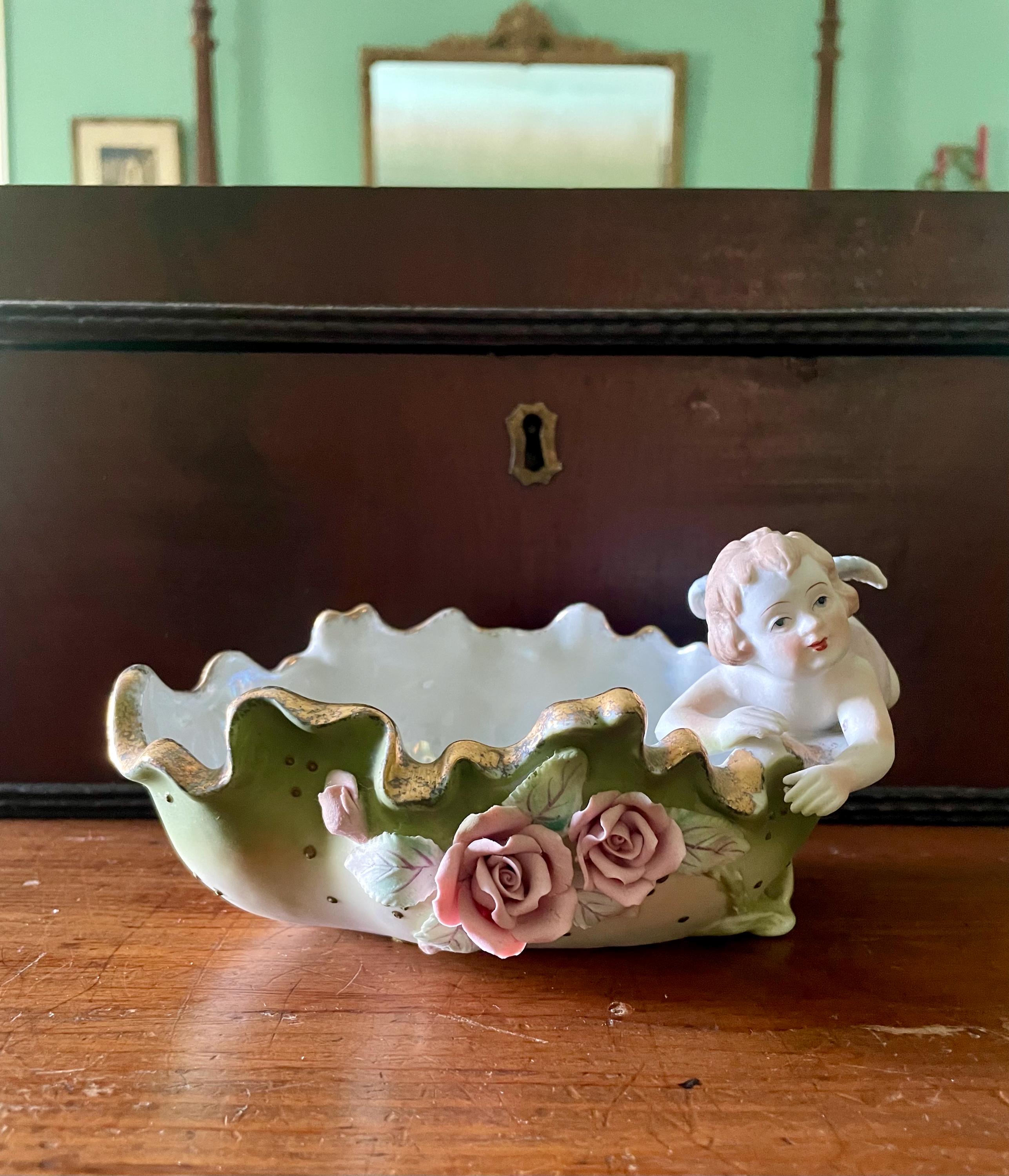 Mid-century Lefton China Hand Painted Cherub Rose Decorative Bowl 837 ...