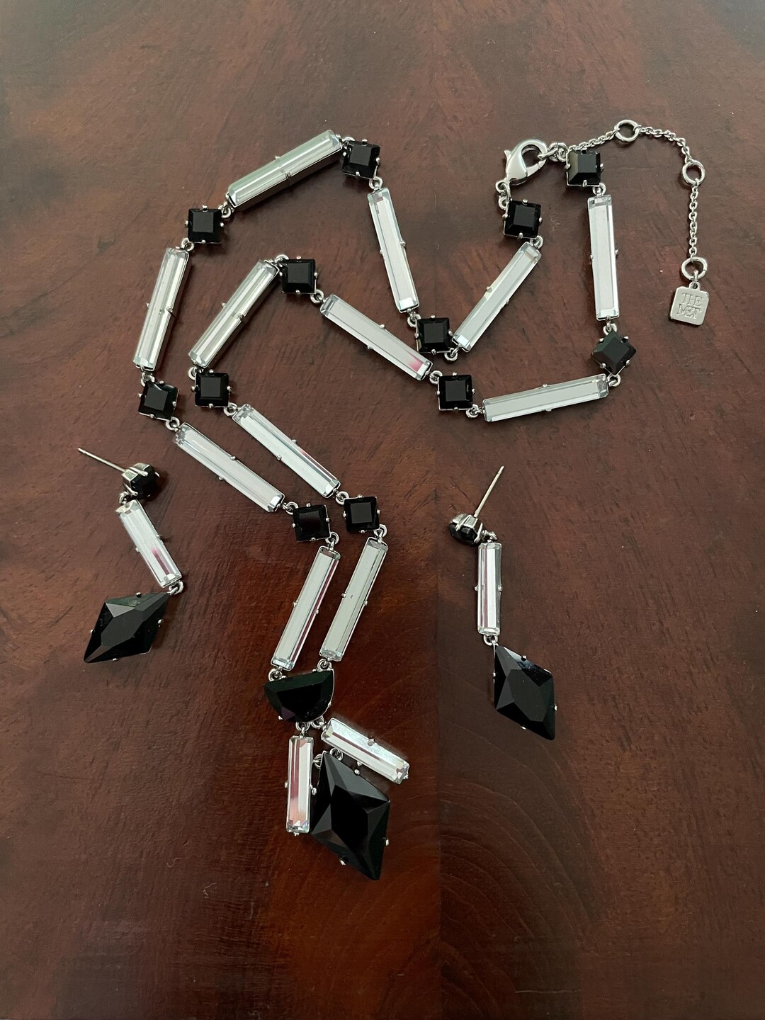 Vintage MMA Art Deco Black & Clear Swarovski Crystal Necklace Dangle ...