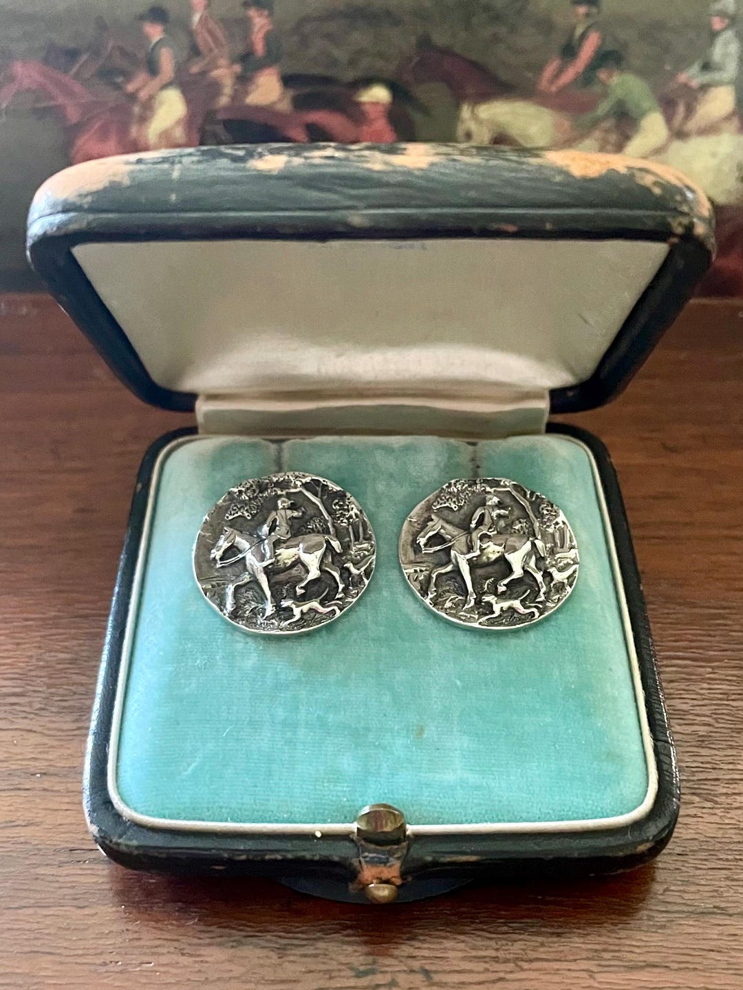 Vintage Sterling Silver and 14k Gold Equestrian Earrings; Horse Hound ...