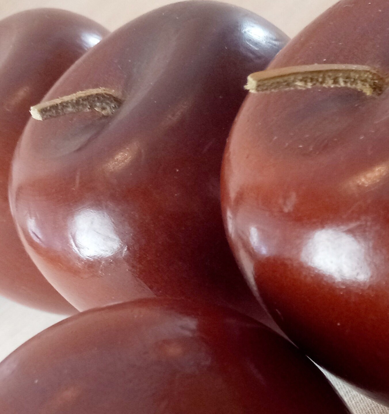 Solid Wood Apples Lathe Turned Reddish Brown in Color With Natural Leather Stems Home Decor ...