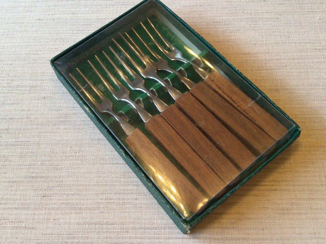 Vintage Danish Teak Handle Stainless Steel Set of 6 Hors D’oeuvres ...