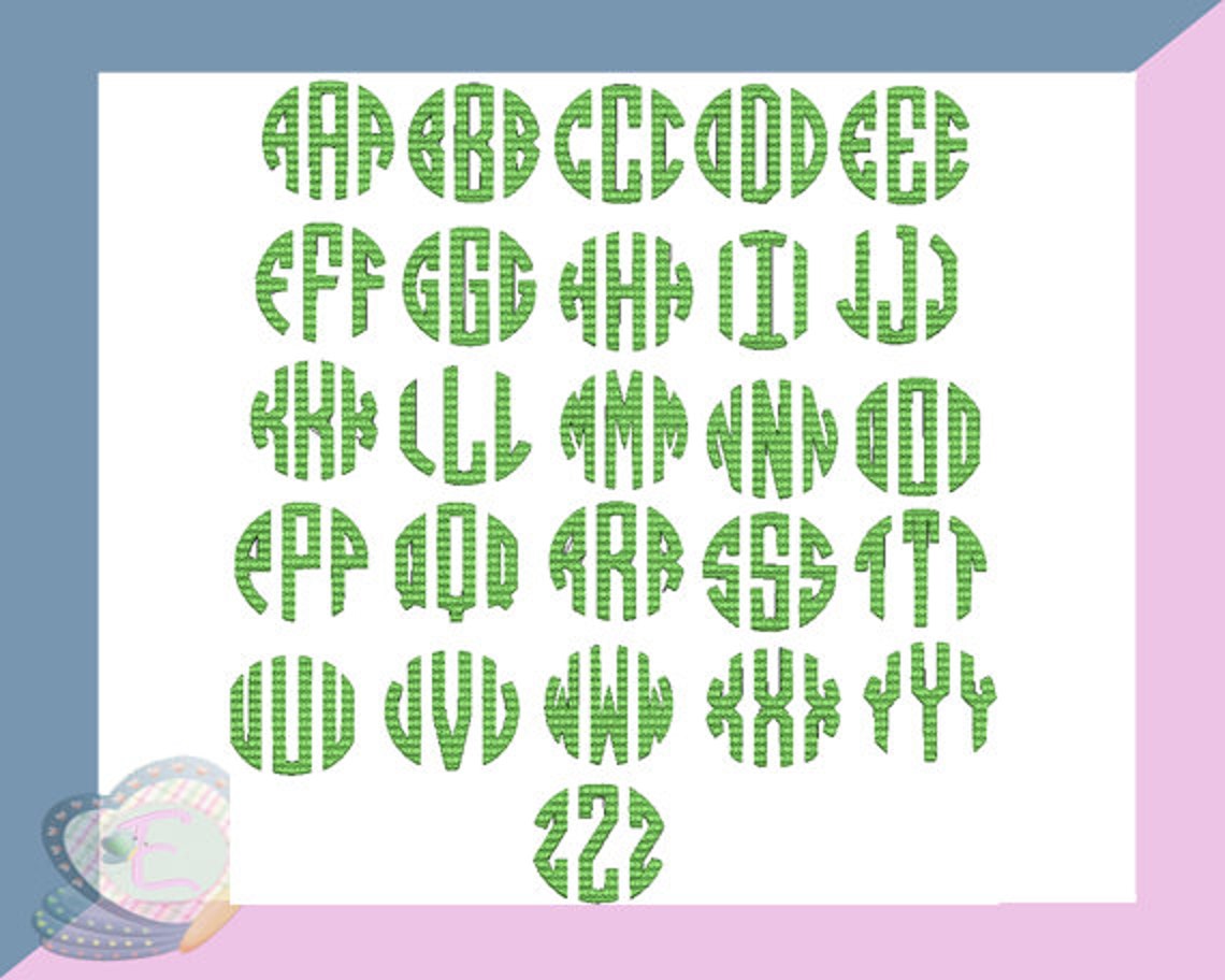 3 Letter Circle Monogram Embroidery Font - Etsy