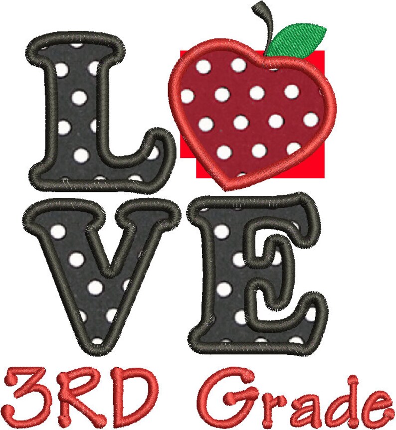 LOVE 3RD Third Grade Apple Applique Machine Embroidery Design - Etsy