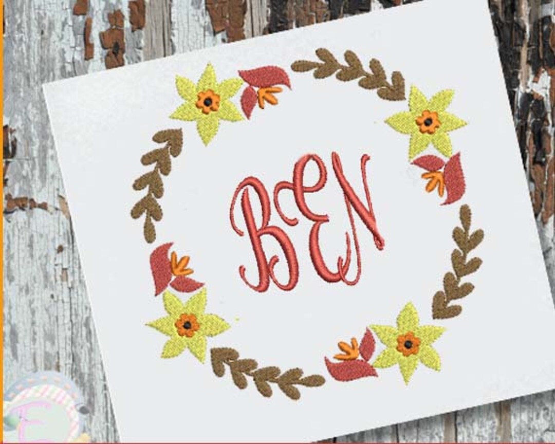 Monogram Frame Embroidery Design Fall Wreath Machine Embroidery Fall ...