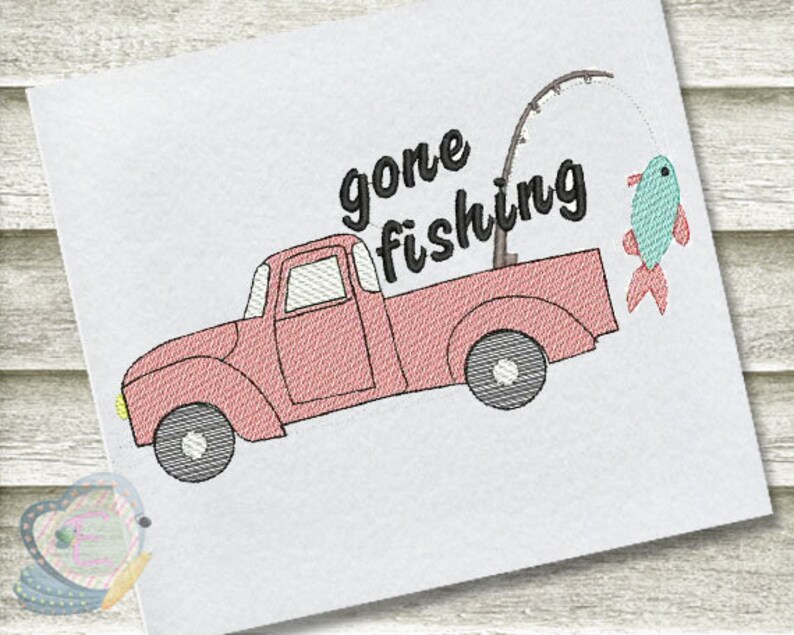 Gone Fishing Truck Sketch Machine Embroidery Design - Etsy