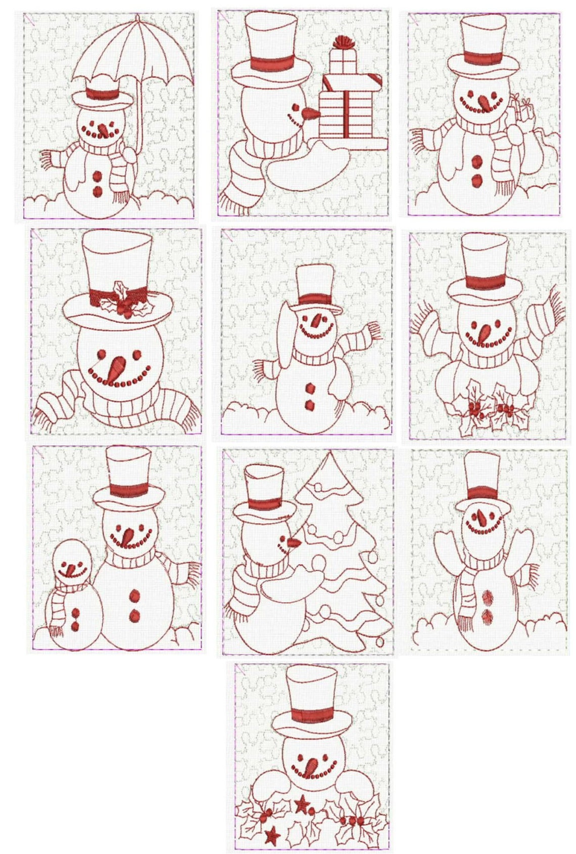 Redwork Snowman Quilt Blocks Set Machine Embroidery Designs - Etsy