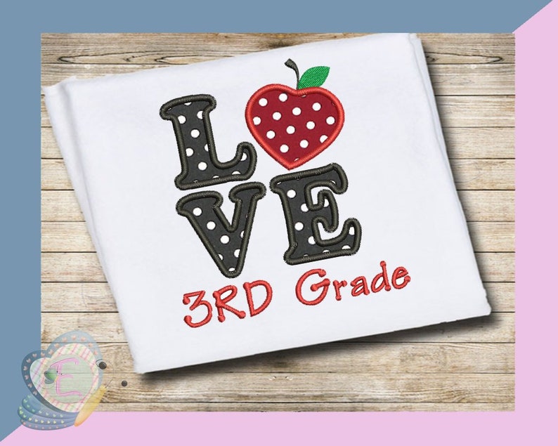LOVE 3RD Third Grade Apple Applique Machine Embroidery Design - Etsy