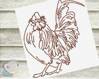 Rooster and Chicken Redwork Machine Embroidery Design Set | Etsy