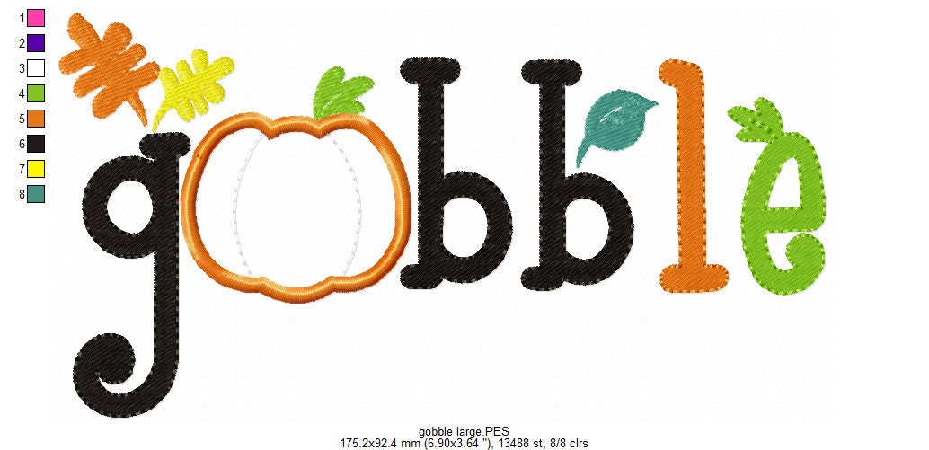 Gobble Words Thanksgiving Applique Embroidery Design Fall | Etsy