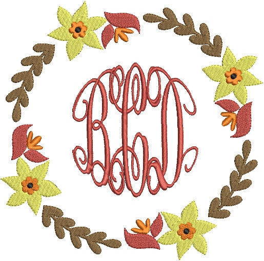 Monogram Frame Embroidery Design Fall Wreath Machine - Etsy